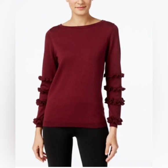 NY Collection | Sweaters | Ny Collection Ruffledsleeve Sweater In Burgundy | Poshmark